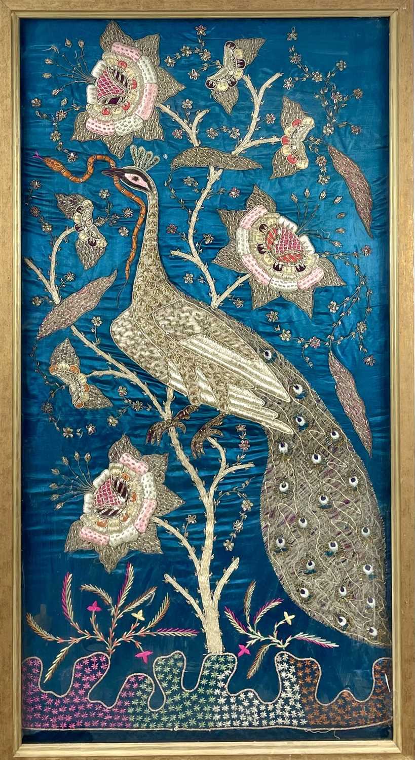 Lot 1600 - An Indian metal thread textile panel.