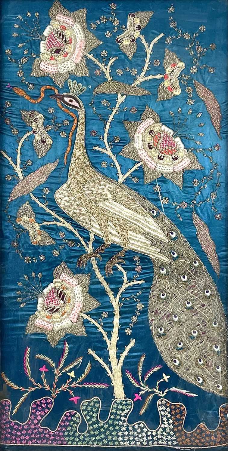 Lot 1600 - An Indian metal thread textile panel.