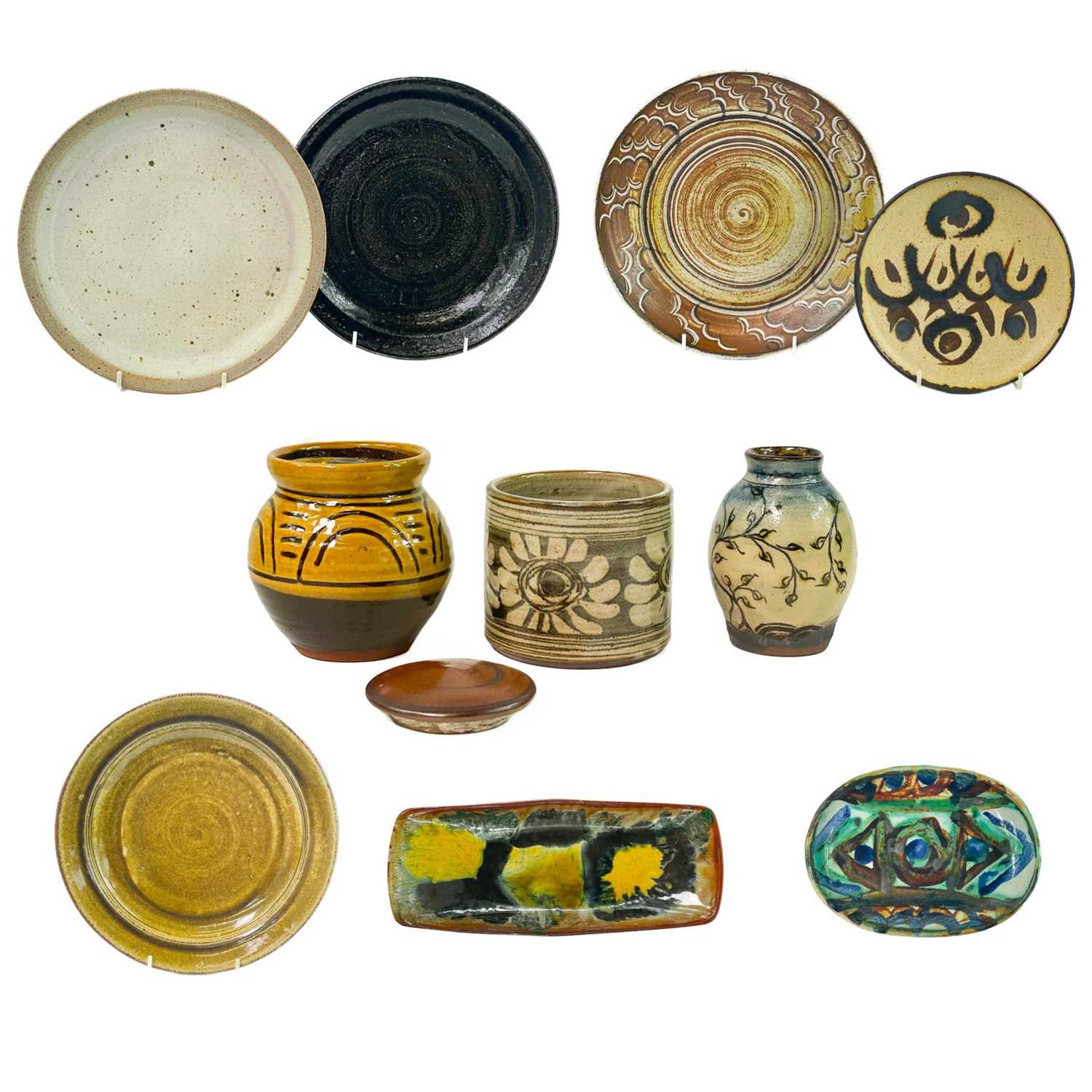 Lot 844 - Studio pottery cylindrical vase decorated