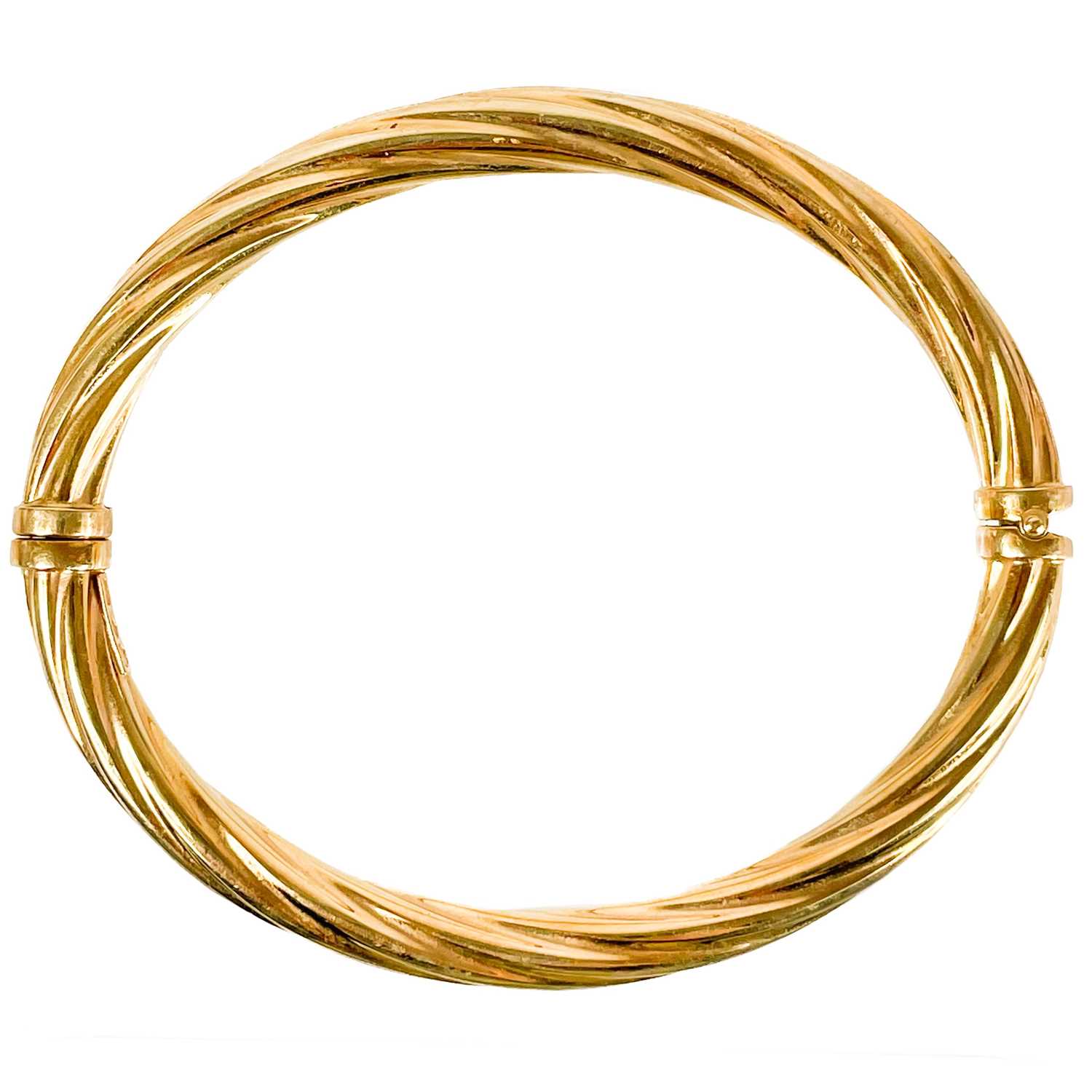 Lot 39 - A 9ct hallmarked gold hinged hollow bangle.