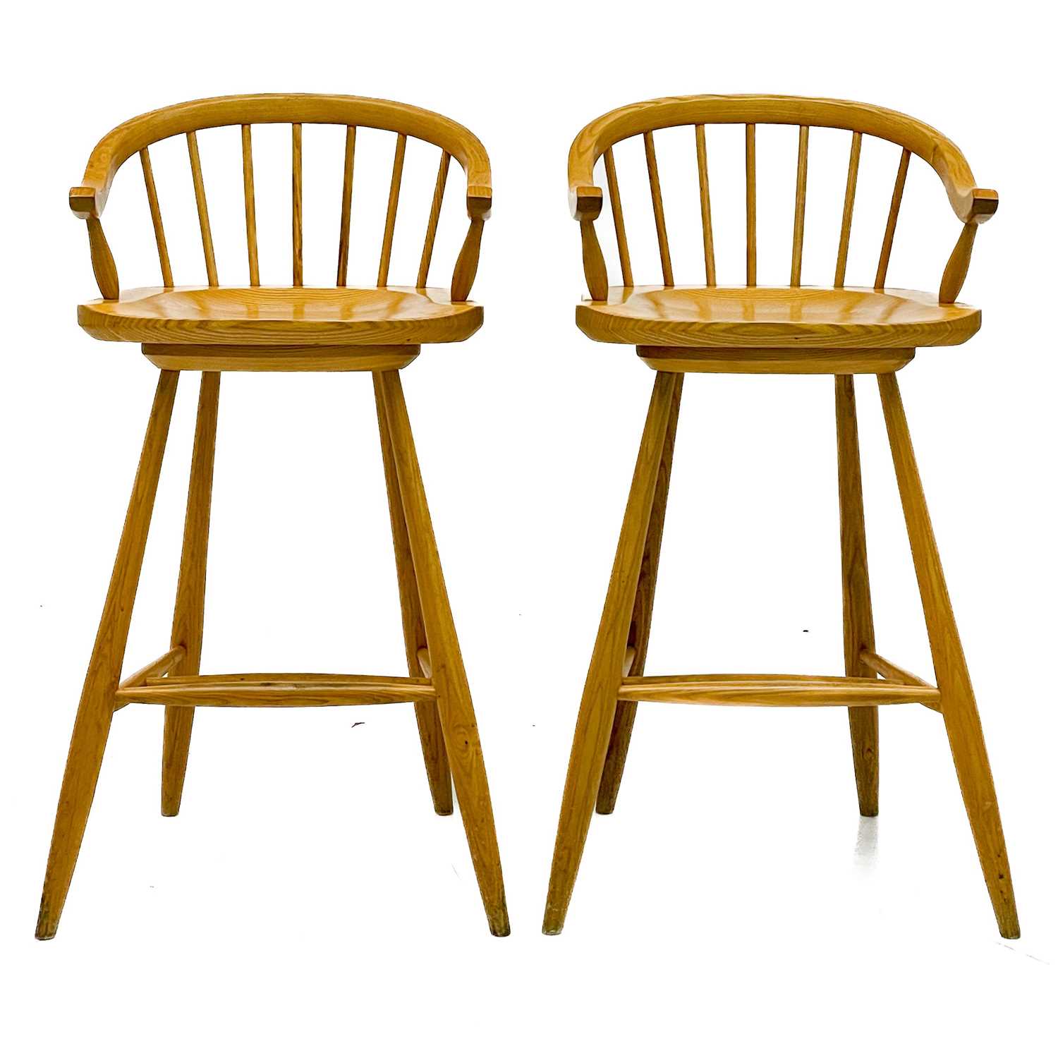 Lot 1830 - A pair of beech high stools with horseshoe