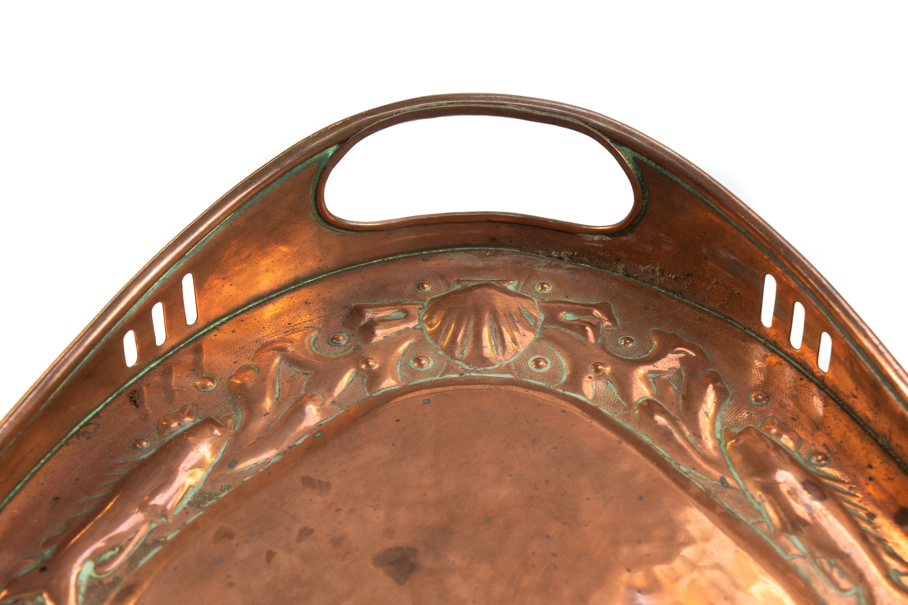 Lot 9 - A Newlyn copper oval twin handled gallery tray.