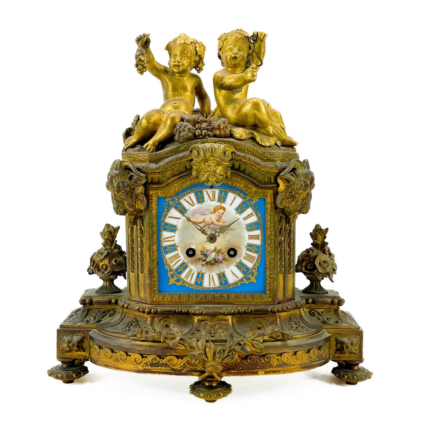 Lot 1700 - A French ormolu mantel clock.