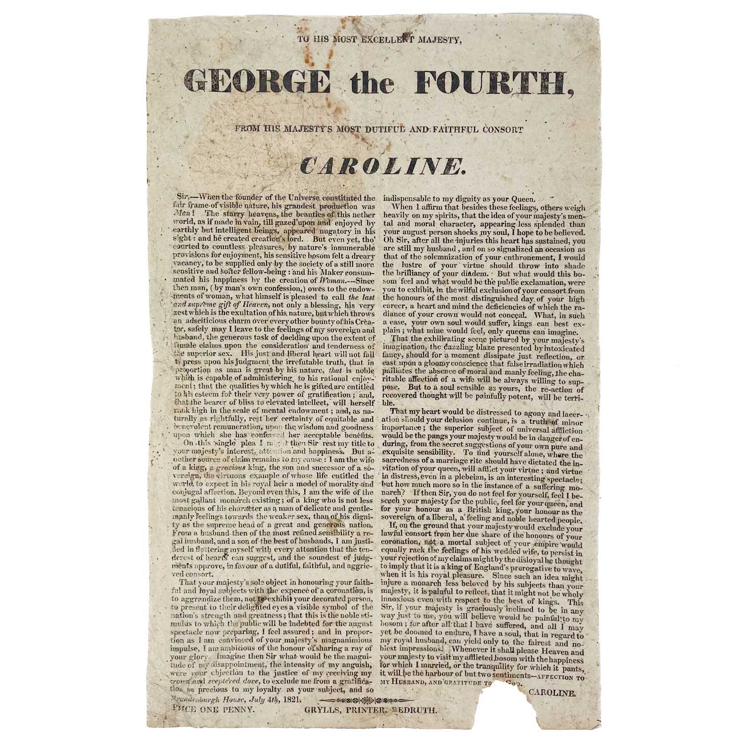 Lot 608 - 'To His Most Excellent Majesty, George the