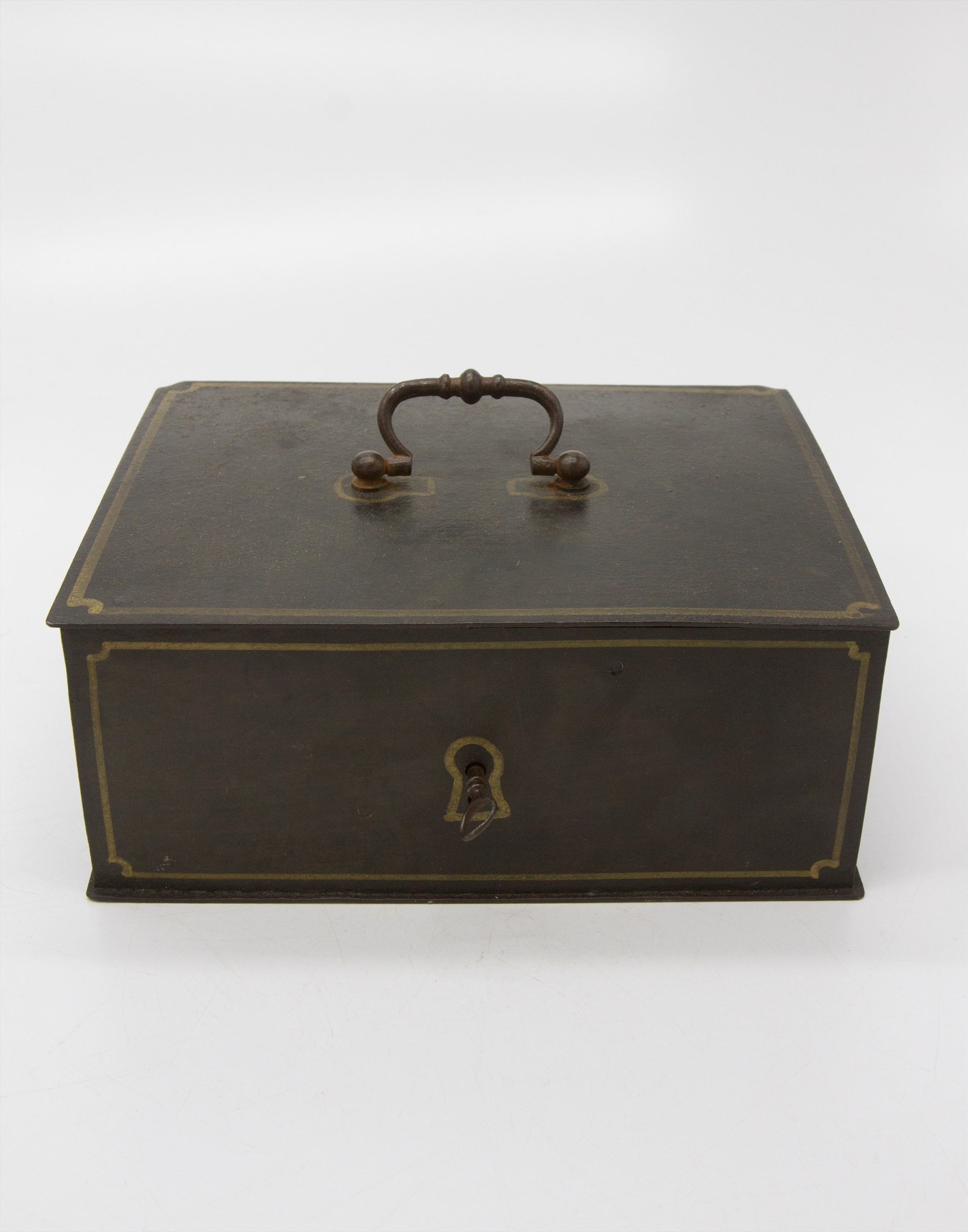 Lot 397 - A 19th century steel cash box with key.