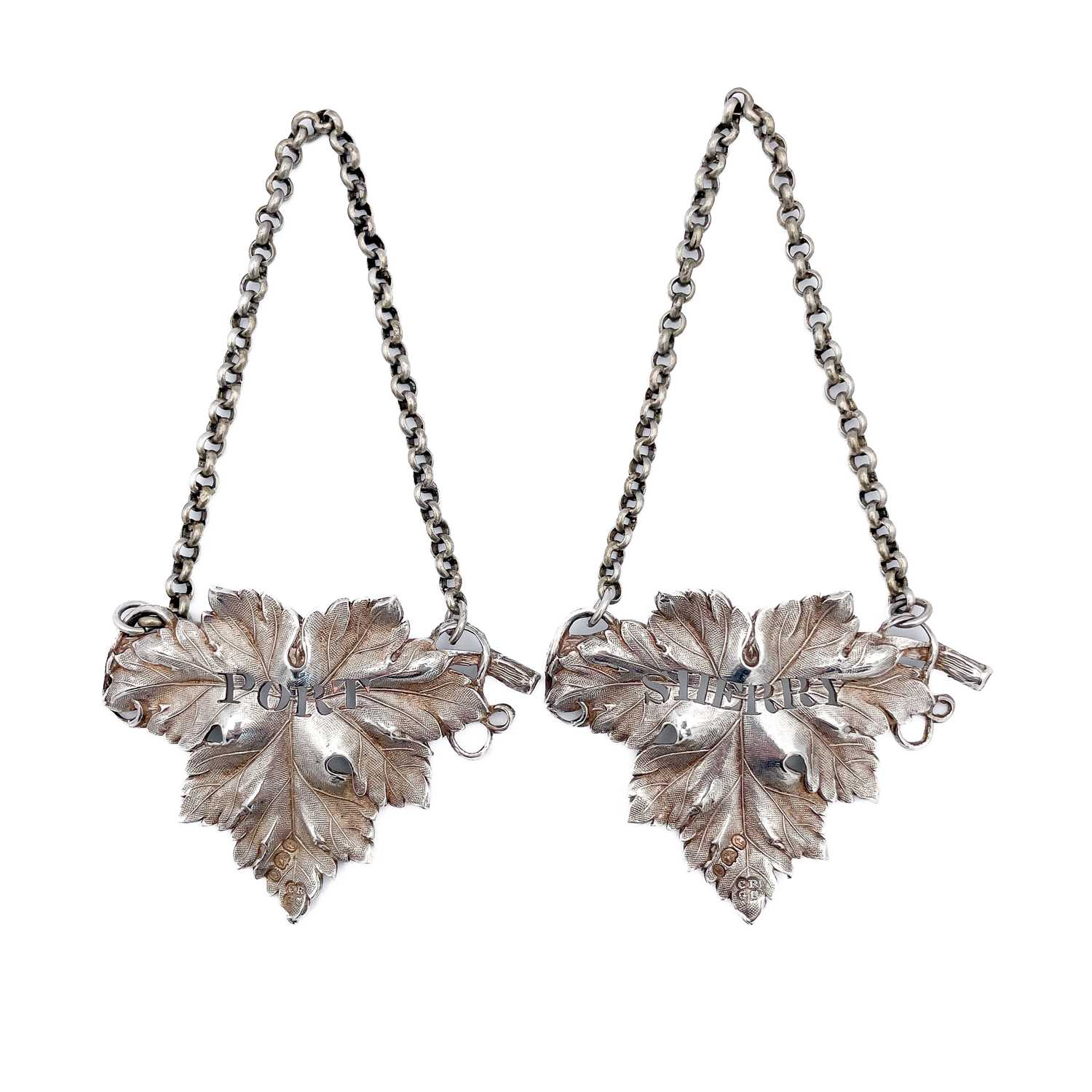 Lot 160 - A good William IV silver pair of wine labels