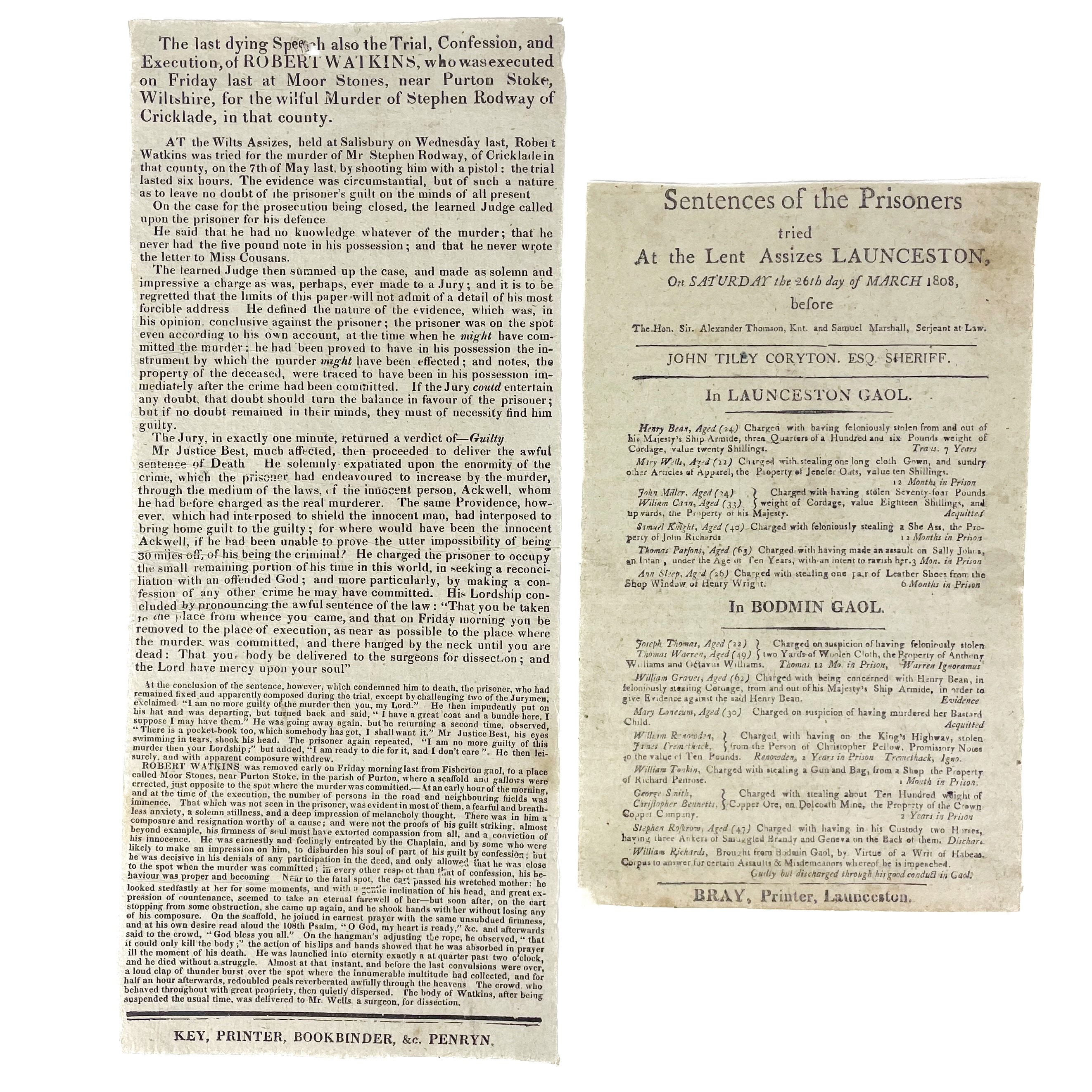 Lot 589 - Two early 19th century broadsheets. The